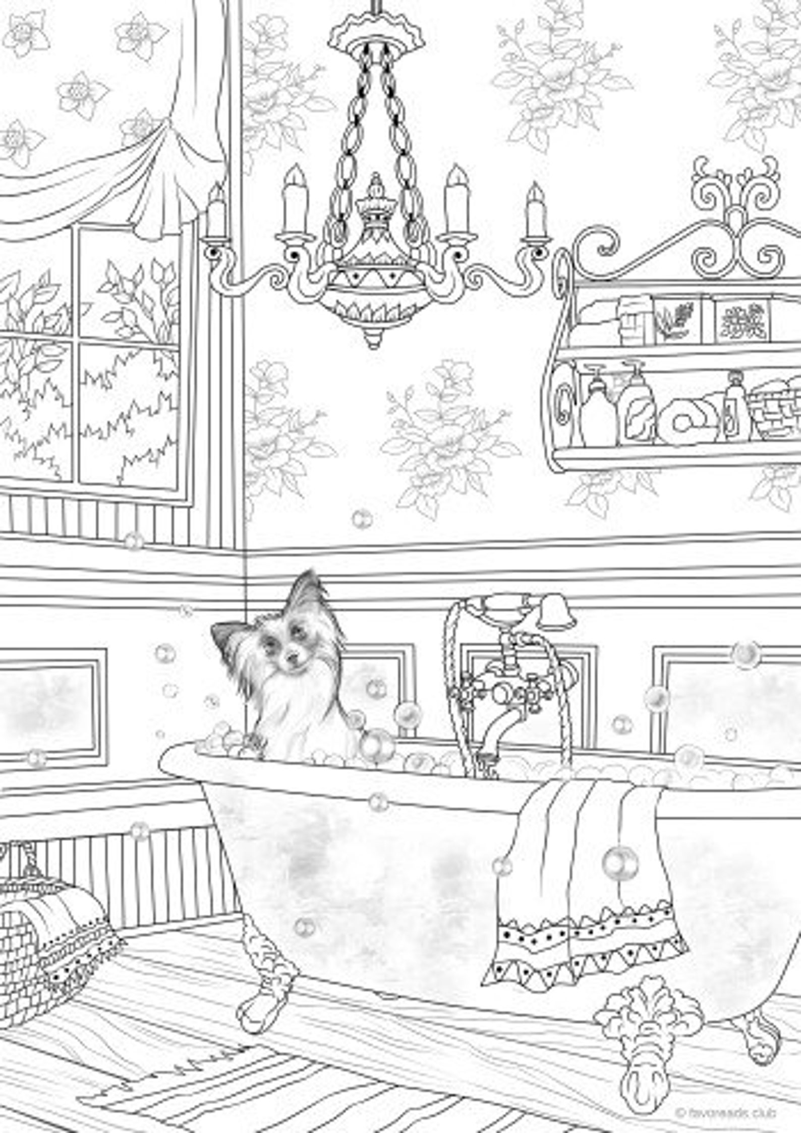 Dog in a Bath Printable Adult Coloring Page From Favoreads - Etsy