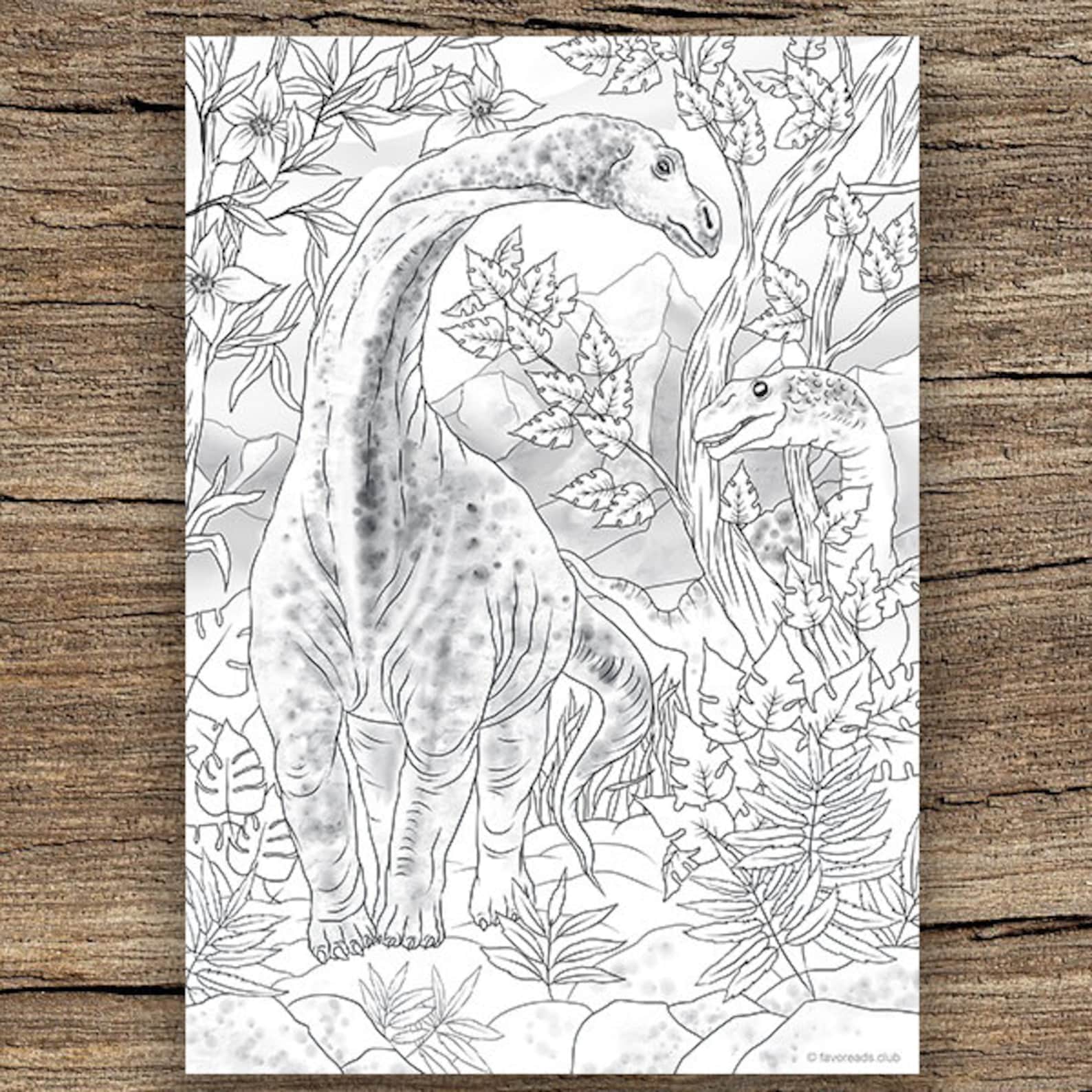Dinosaurs Printable Adult Coloring Page From Favoreads | Etsy