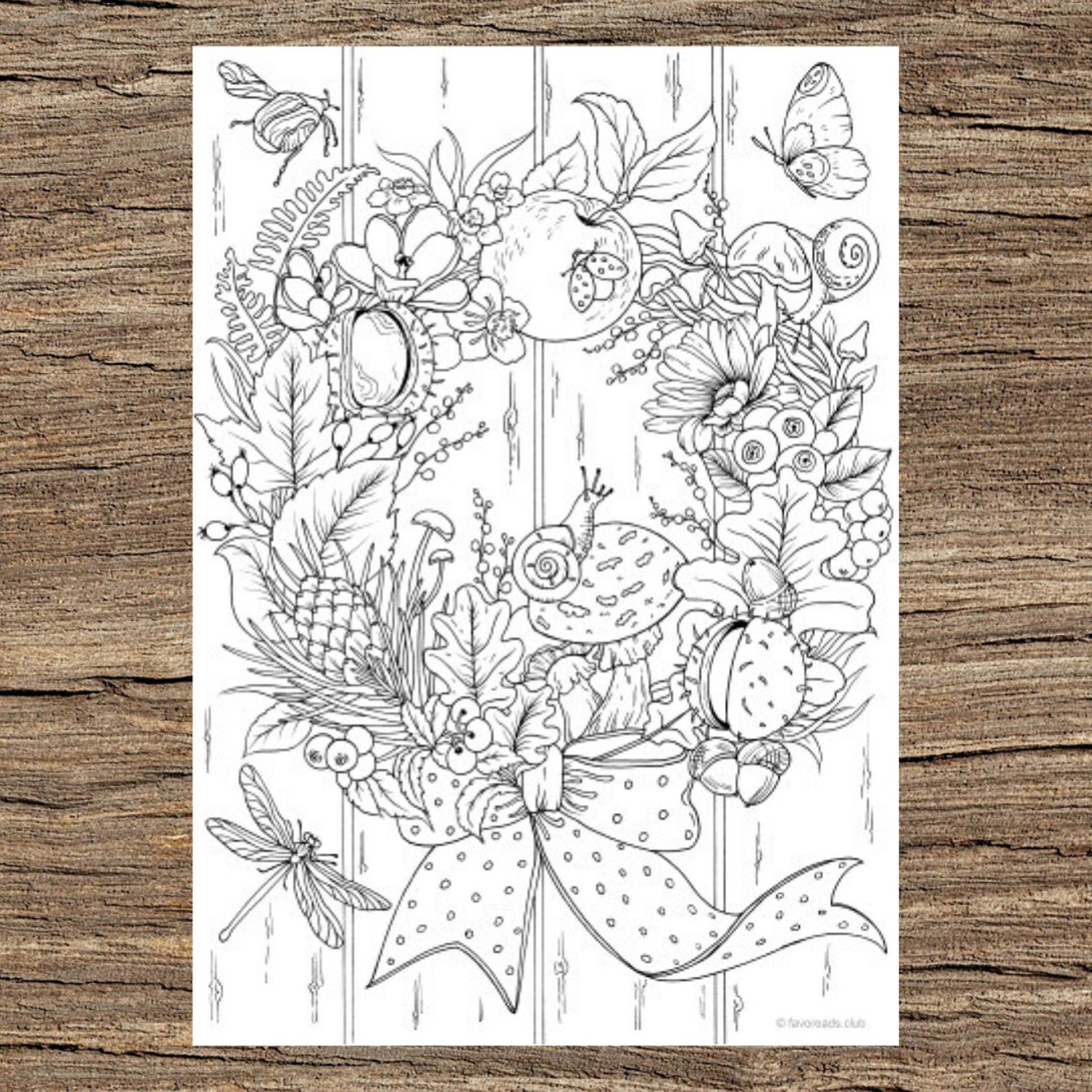 Autumn Wreath Printable Adult Coloring Page From Favoreads - Etsy