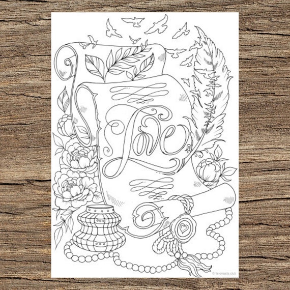 Love Letter Printable Adult Coloring Page From Favoreads - Etsy