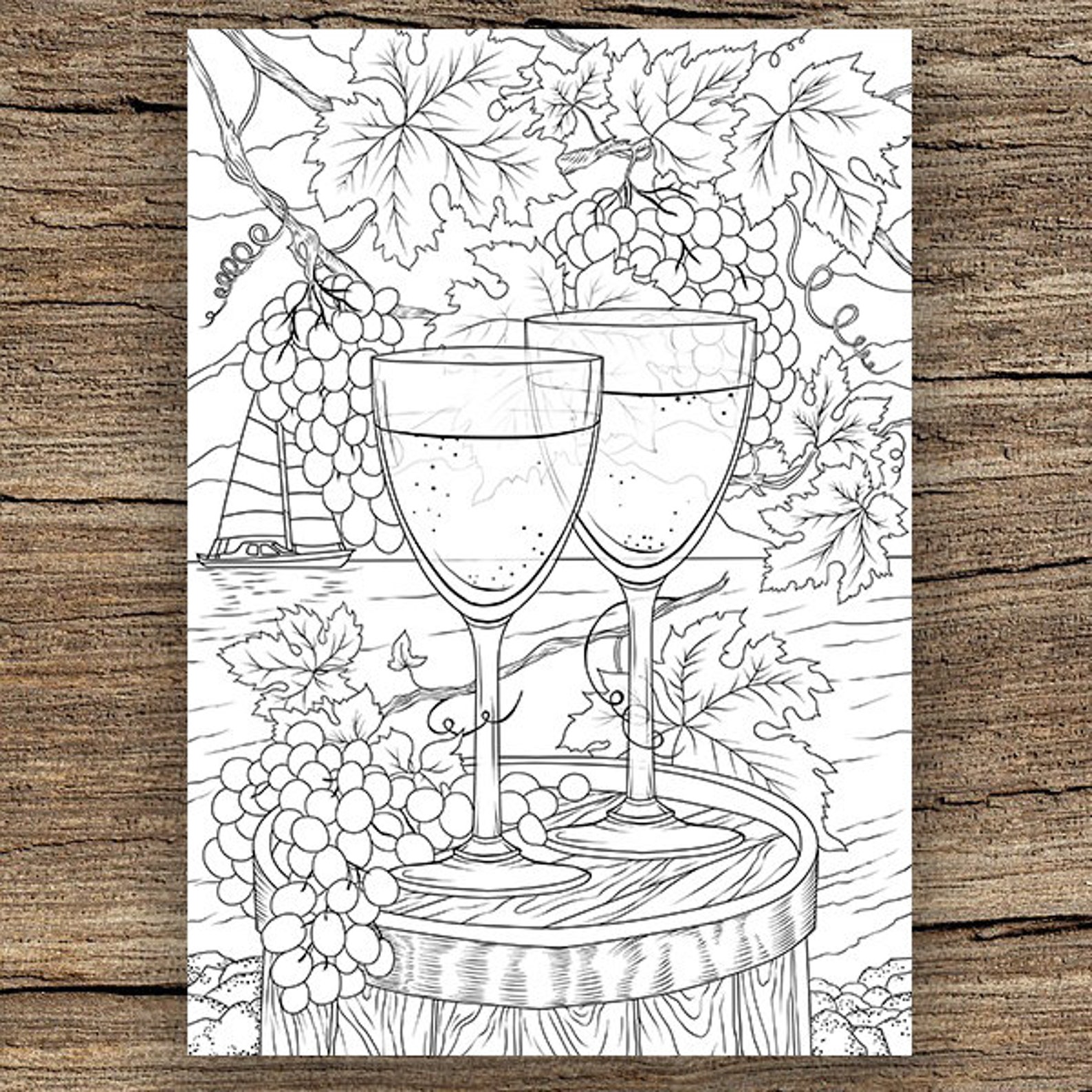Wine for Two Printable Adult Coloring Page from Favoreads | Etsy