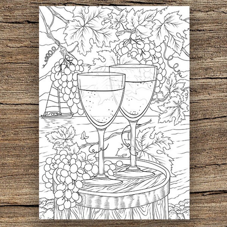 Wine for Two Printable Adult Coloring Page From Favoreads - Etsy