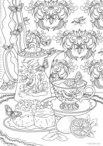 Tea Set Printable Adult Coloring Page From Favoreads - Etsy Canada