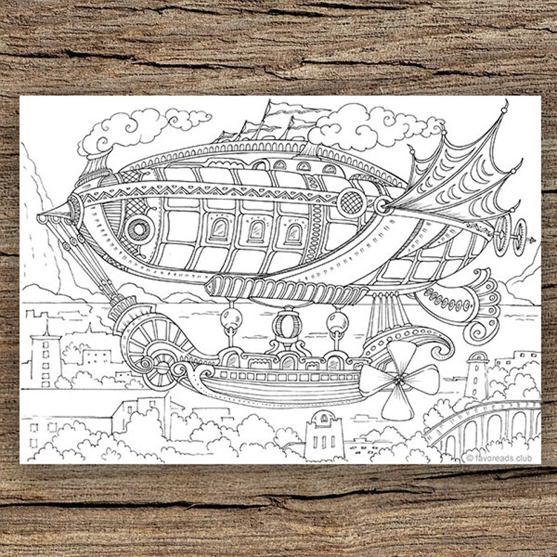 Airship Printable Adult Coloring Page From Favoreads - Etsy Finland