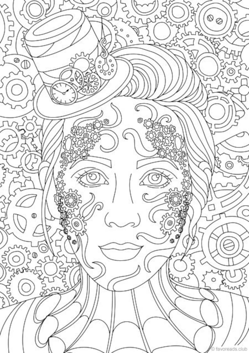 Steampunk Lady Printable Adult Coloring Page from Favoreads | Etsy