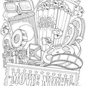 Movie Night - Printable Adult Coloring Page From Favoreads (coloring ...