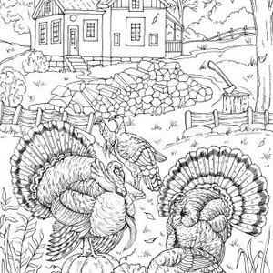 Turkeys Printable Adult Coloring Page From Favoreads - Etsy