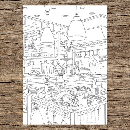 Modern Kitchen Printable Adult Coloring Page From Favoreads | Etsy