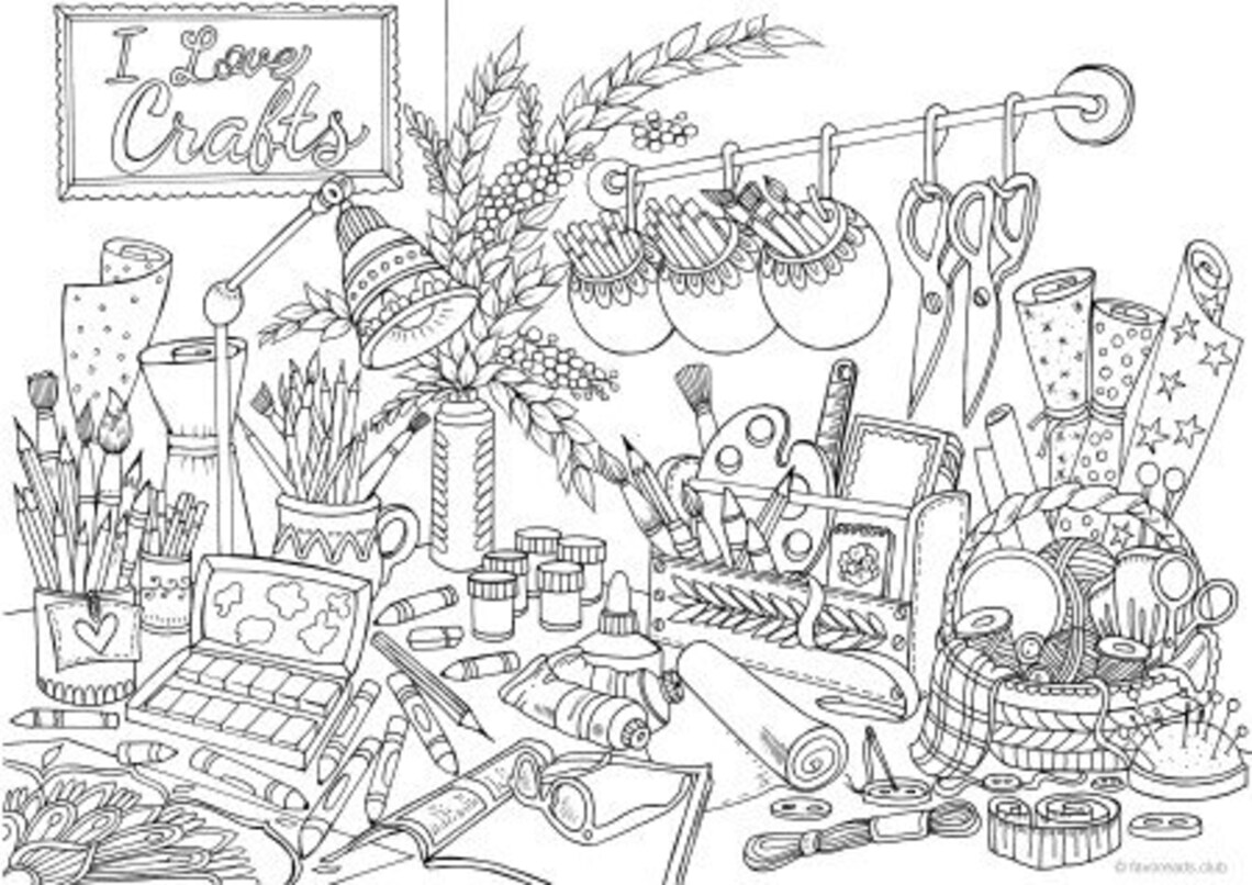 I Love Crafts Printable Adult Coloring Page From Favoreads - Etsy Canada