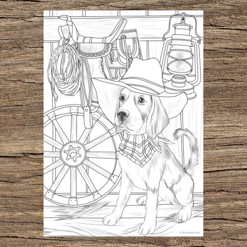 Cowboy Dog Printable Adult Coloring Page From Favoreads - Etsy
