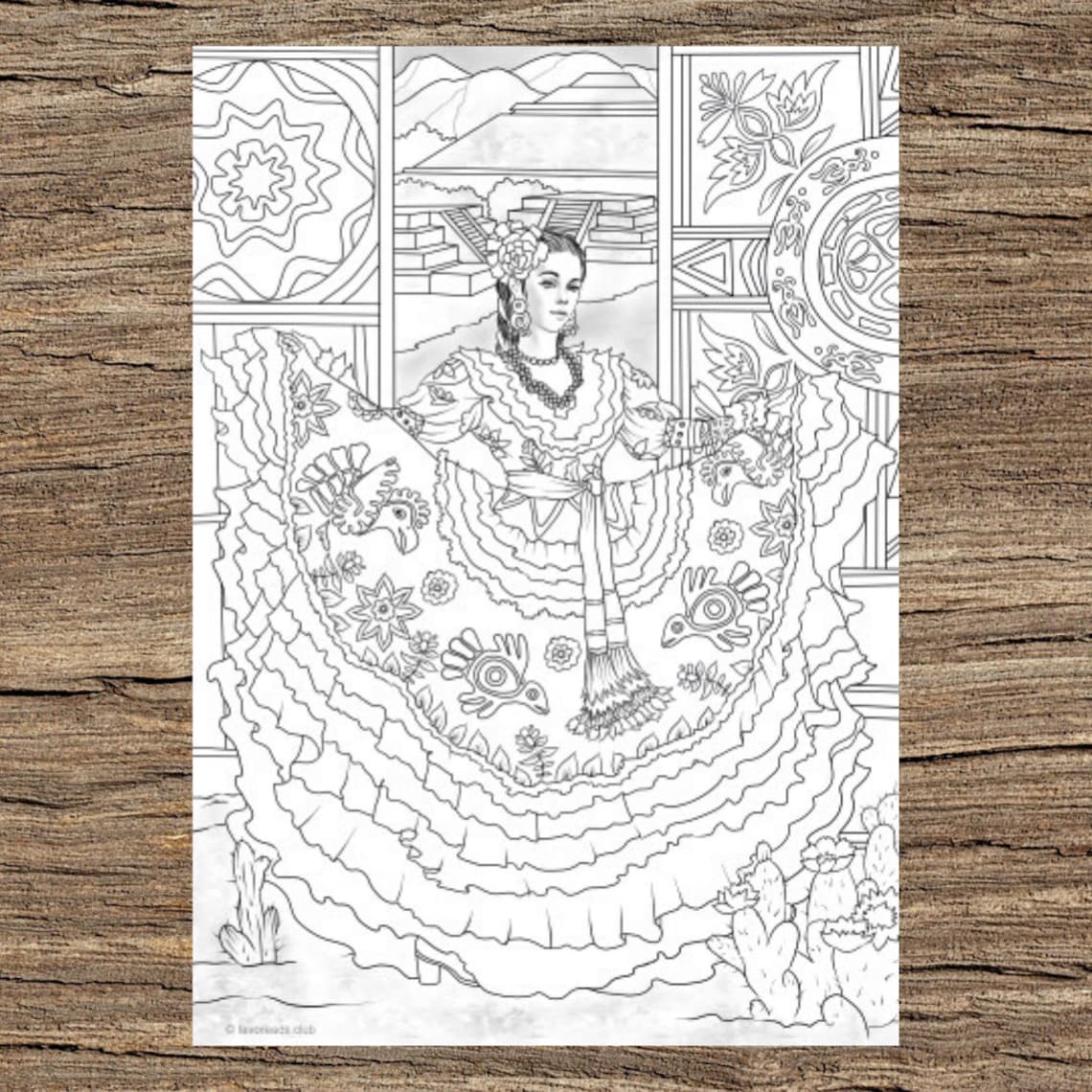 Mexican Lady Printable Adult Coloring Page From Favoreads - Etsy