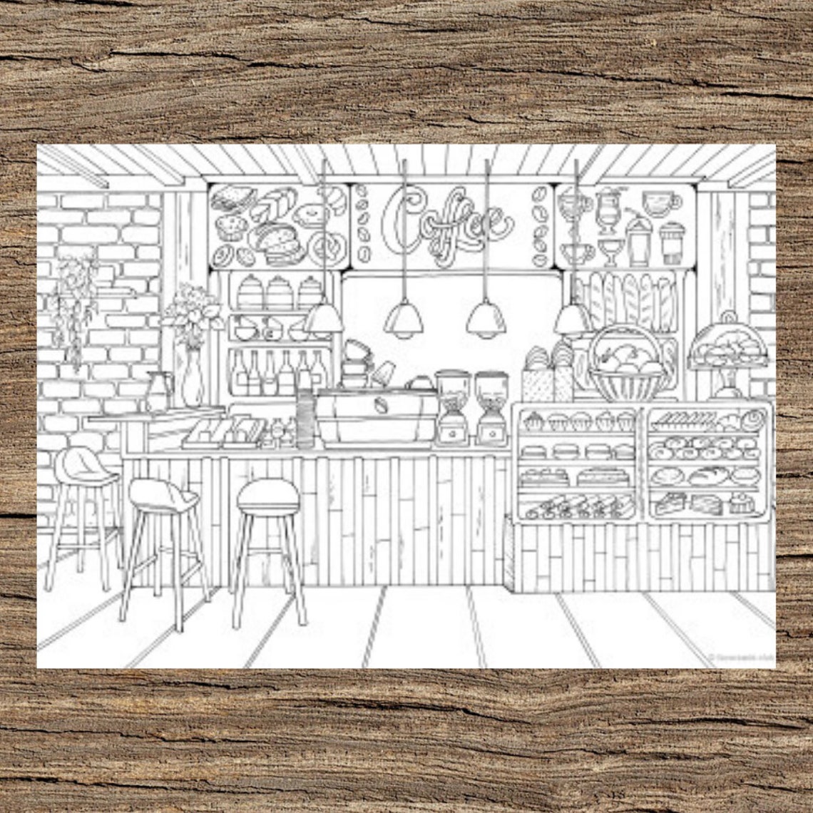 Coffee Shop Printable Adult Coloring Page From Favoreads | Etsy Canada