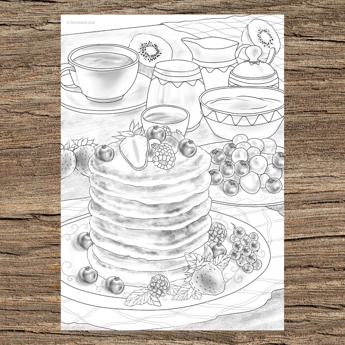 Pancakes Printable Adult Coloring Page From Favoreads - Etsy