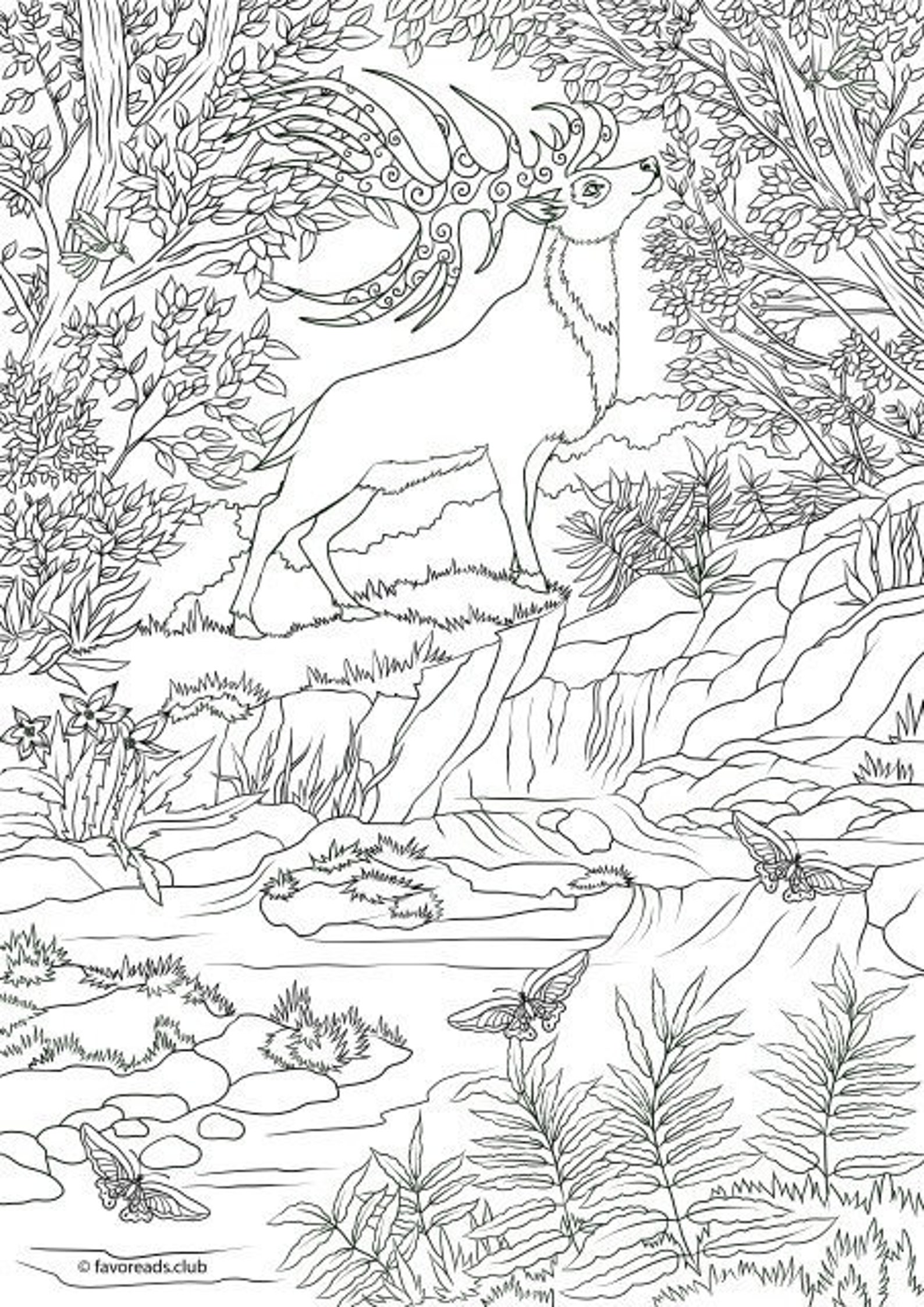 Deer Printable Adult Coloring Page From Favoreads coloring Book Pages ...