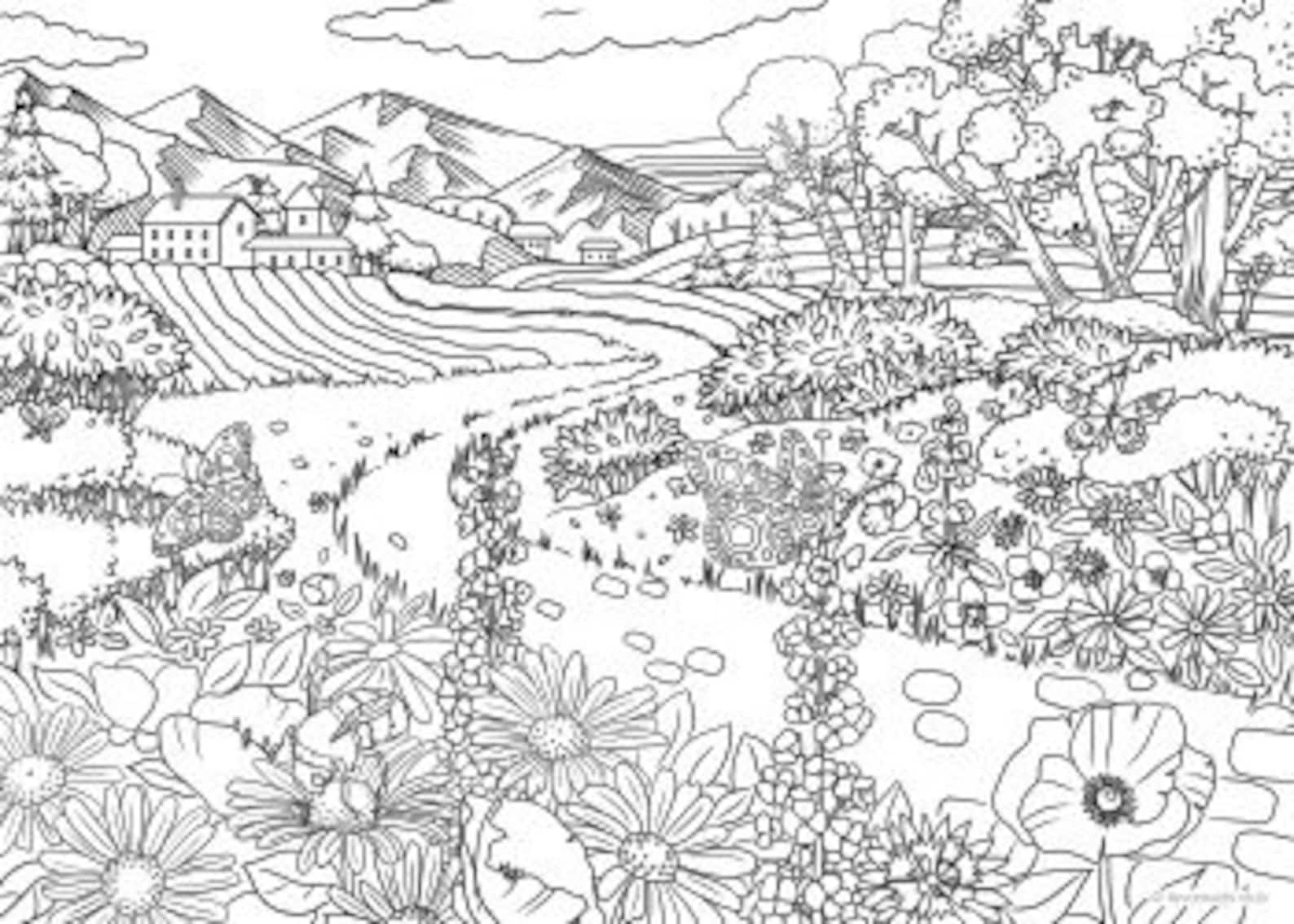 Flower Field Printable Adult Coloring Page From Favoreads coloring Book ...