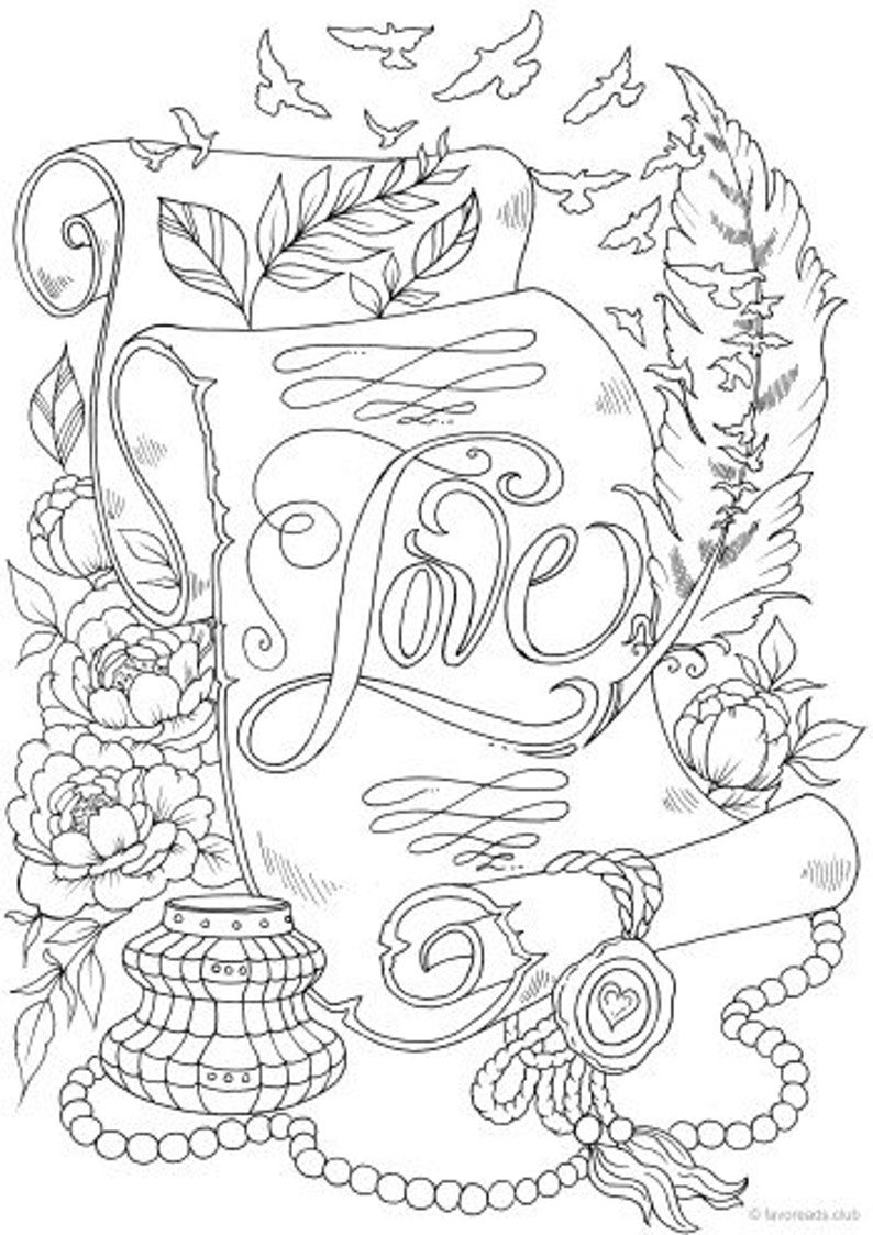 Love Letter Printable Adult Coloring Page From Favoreads - Etsy