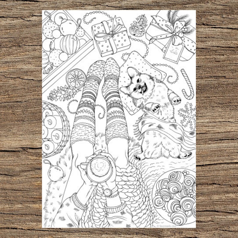 Cozy Scene Printable Adult Coloring Page From Favoreads - Etsy UK