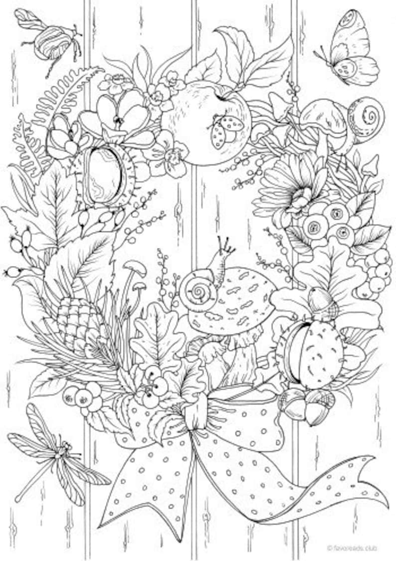 Autumn Wreath Printable Adult Coloring Page From Favoreads - Etsy Canada