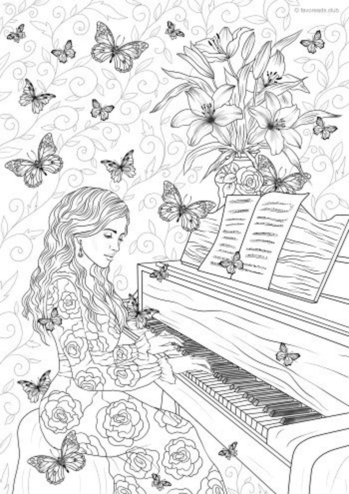 Pianist Printable Adult Coloring Page From Favoreads - Etsy Singapore