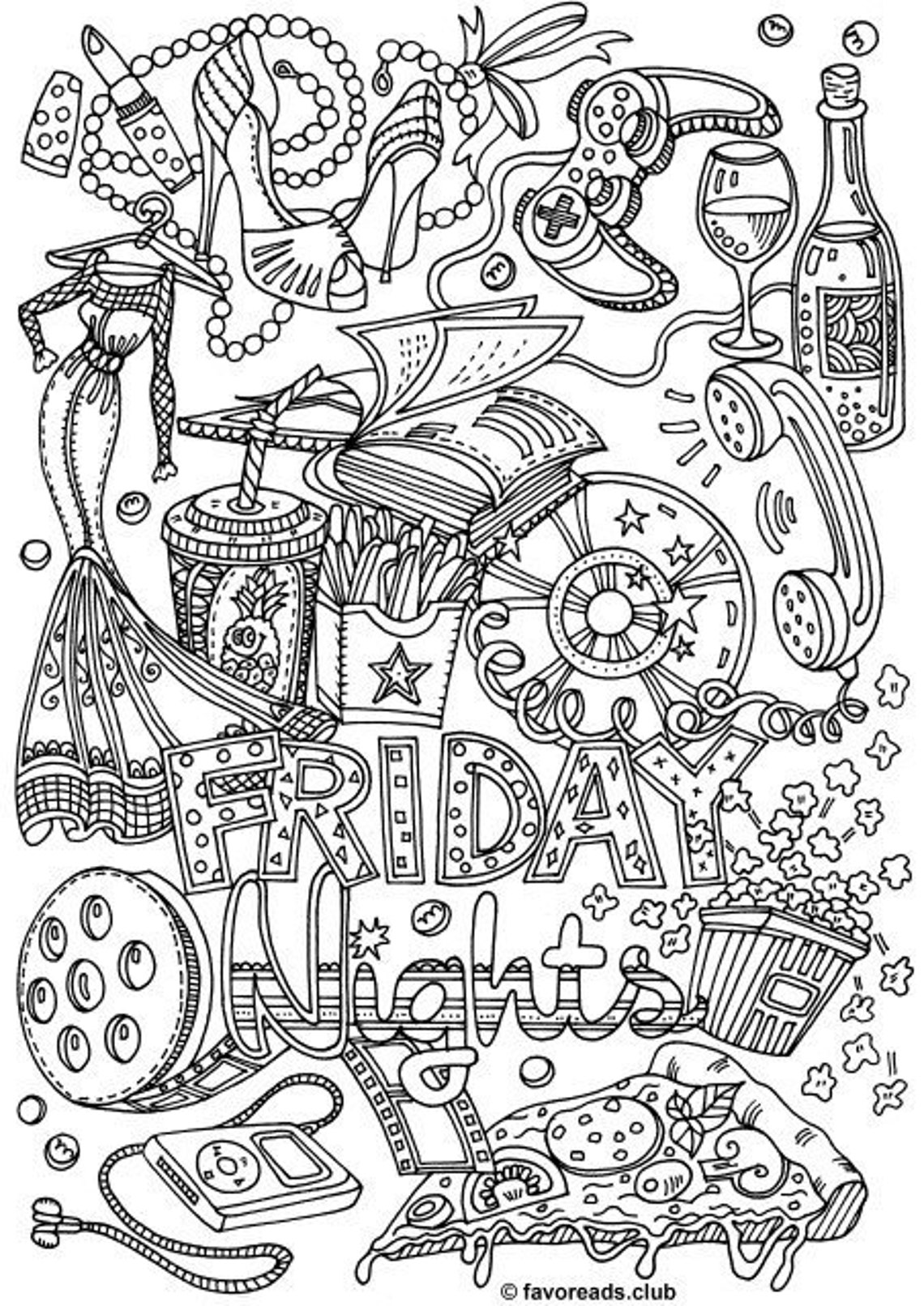 Friday Nights Printable Adult Coloring Page From Favoreads | Etsy