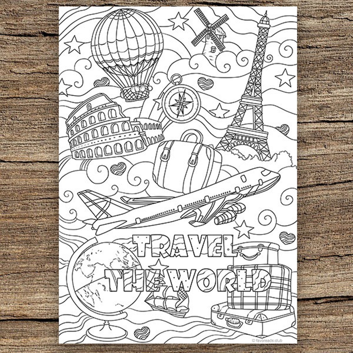 Traveling - Printable Adult Coloring Page From Favoreads (coloring Book ...