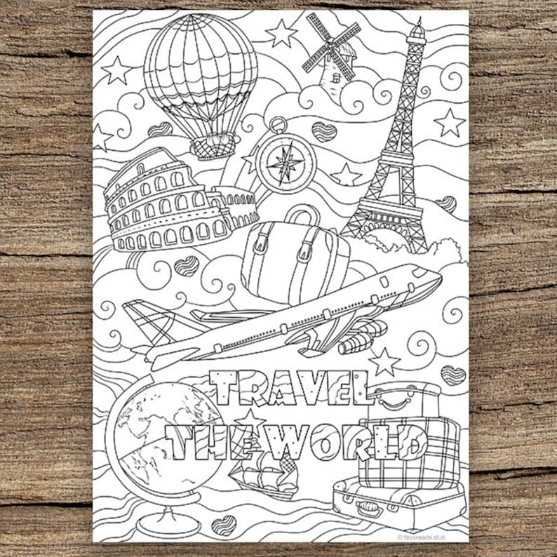 Traveling - Printable Adult Coloring Page From Favoreads (coloring Book ...
