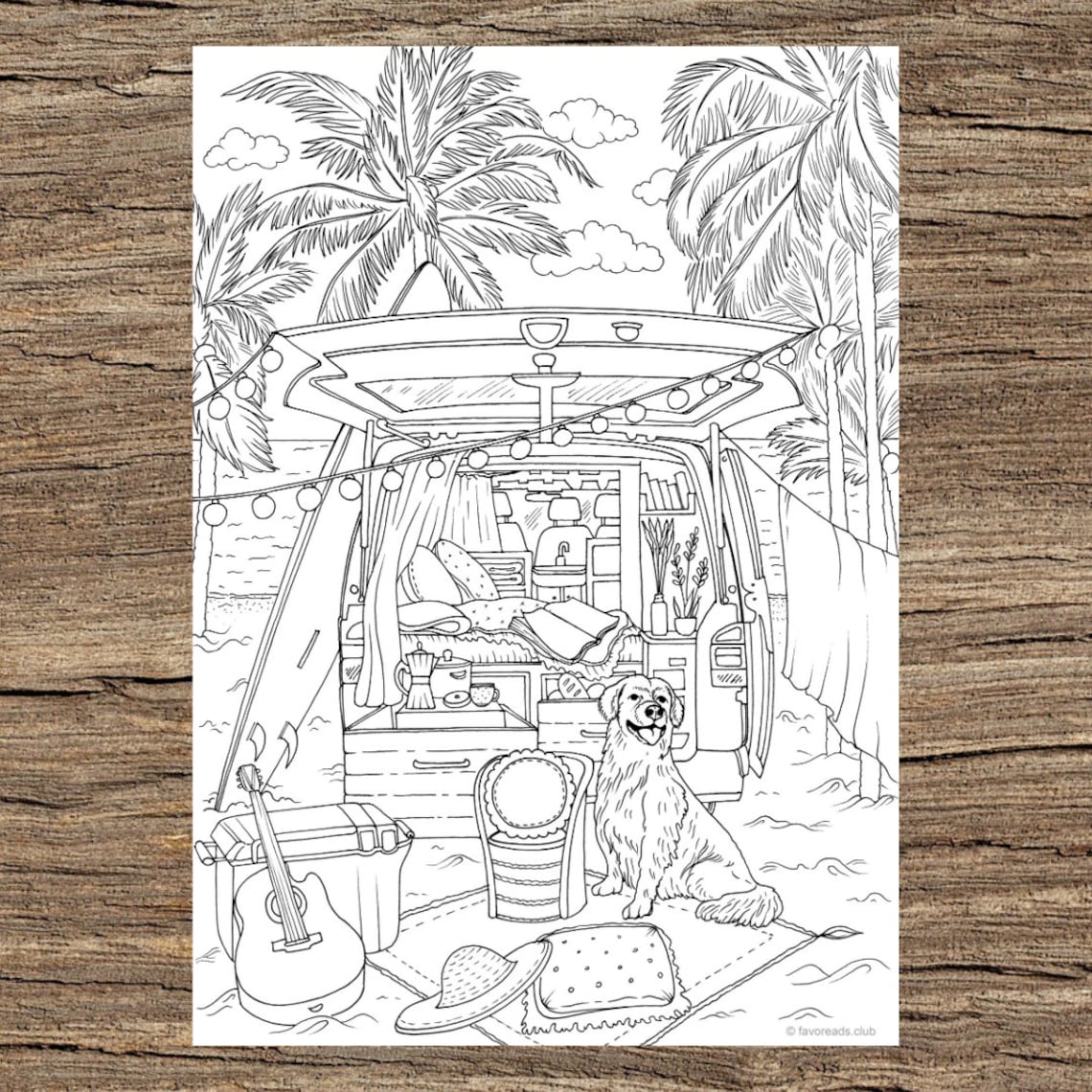 Travel in a Van Printable Adult Coloring Page From Favoreads | Etsy