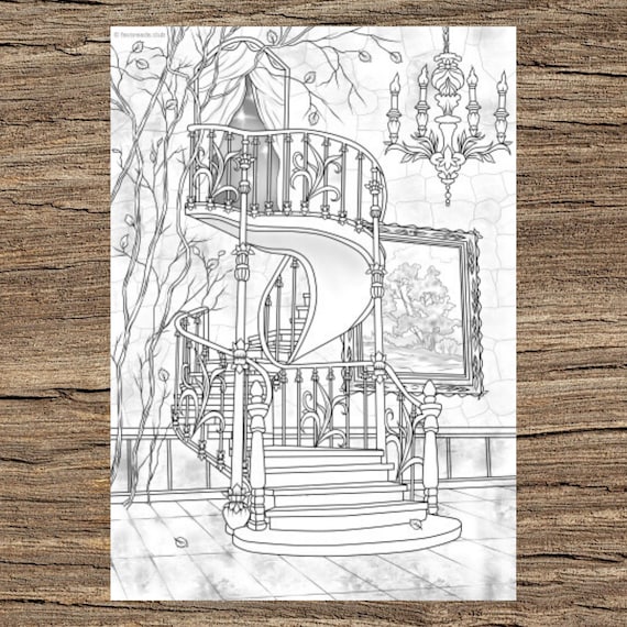 Stairs Printable Adult Coloring Page from Favoreads Coloring | Etsy