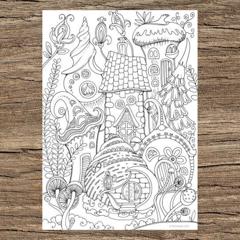 Fantasy Houses Printable Adult Coloring Page From Favoreads | Etsy