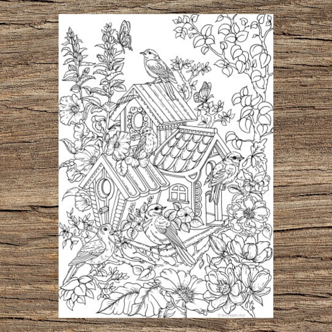 Birdhouse Printable Adult Coloring Page from Favoreads | Etsy