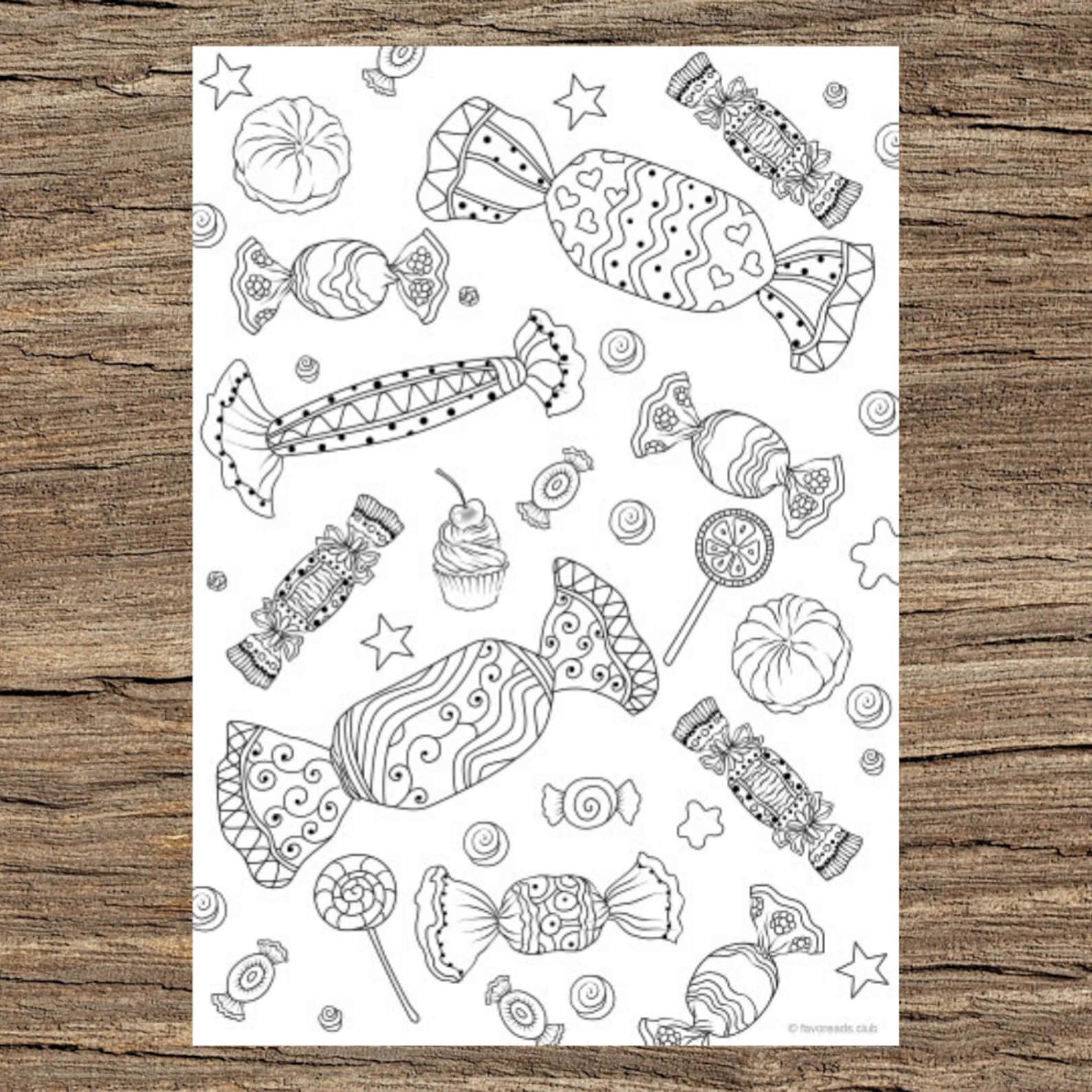 Candies Printable Adult Coloring Page From Favoreads - Etsy