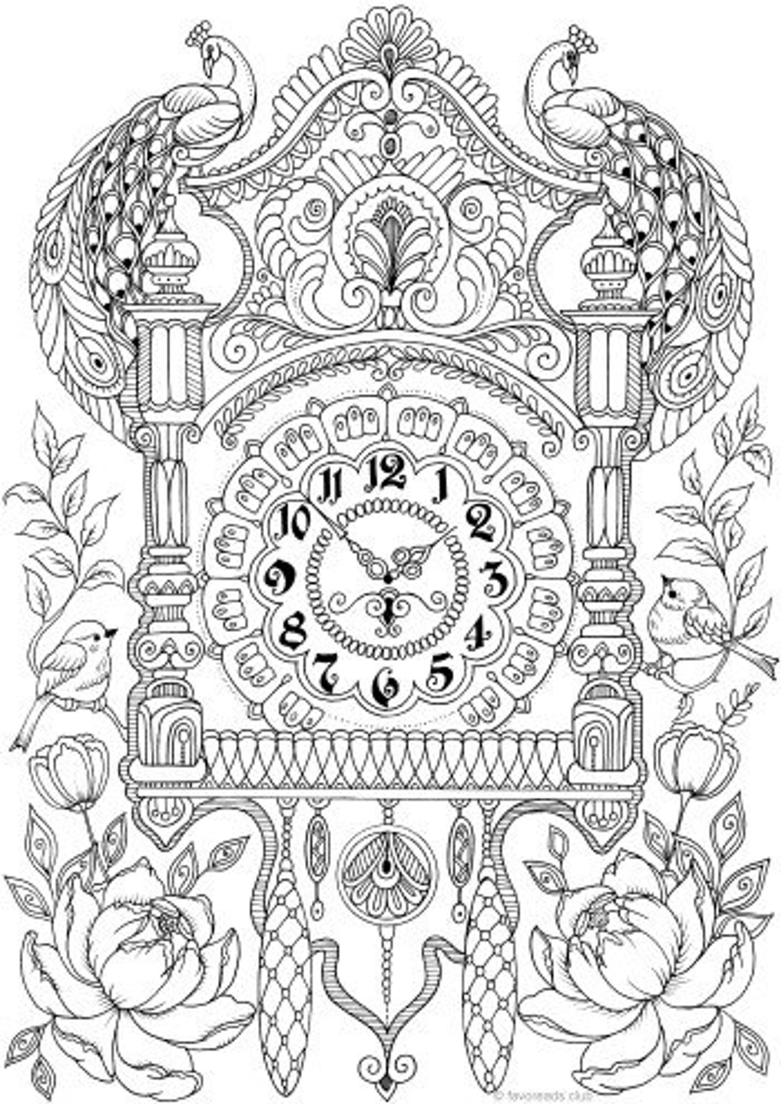 Wall Clock Printable Adult Coloring Page From Favoreads | Etsy