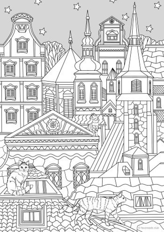 Drawing & Illustration Art & Collectibles Digital Cats on a Roof ...