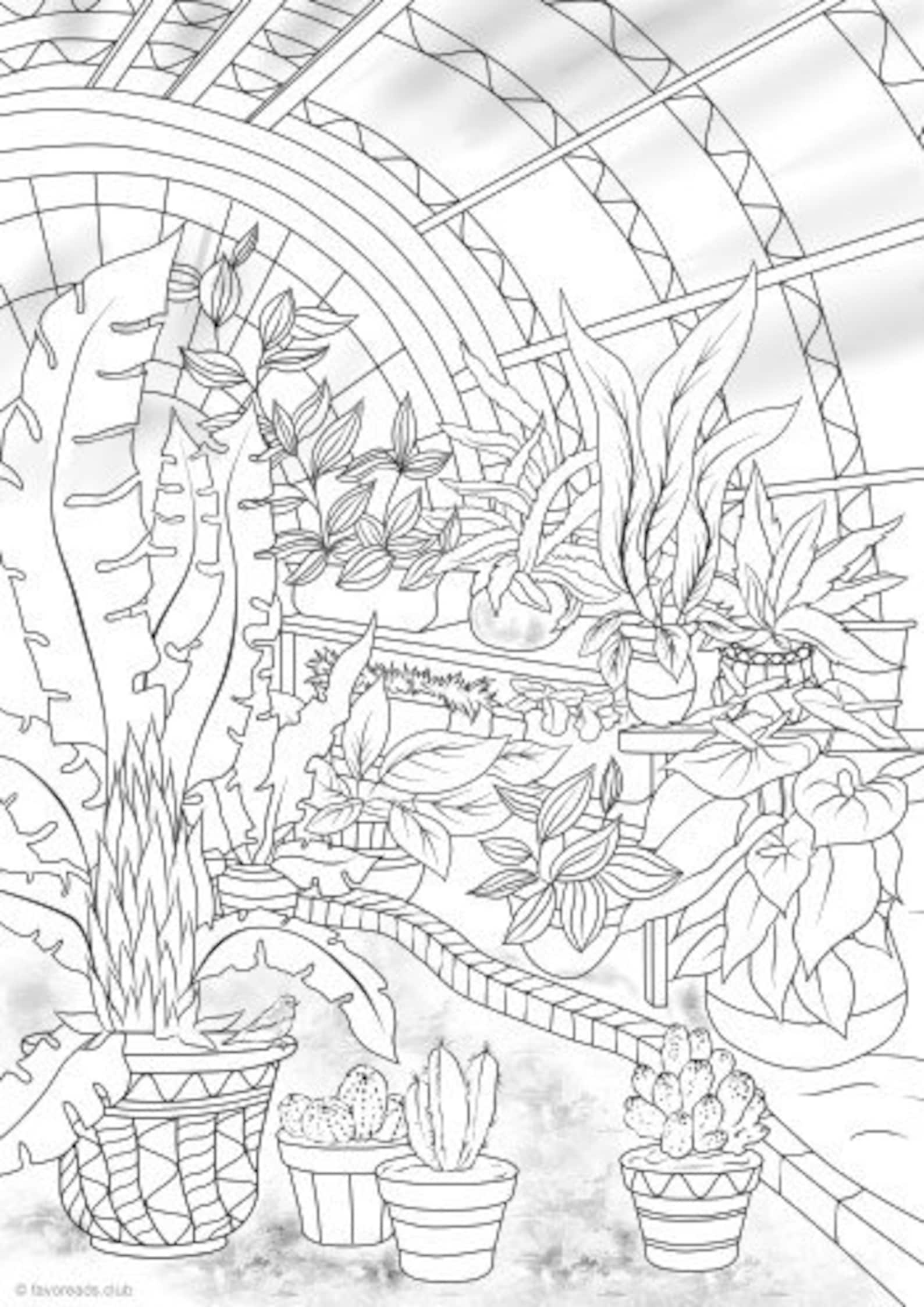 Greenhouse Printable Adult Coloring Page From Favoreads | Etsy Hong Kong