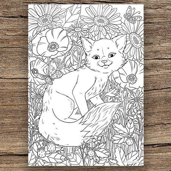 Little Fox Printable Adult Coloring Page From Favoreads | Etsy Canada