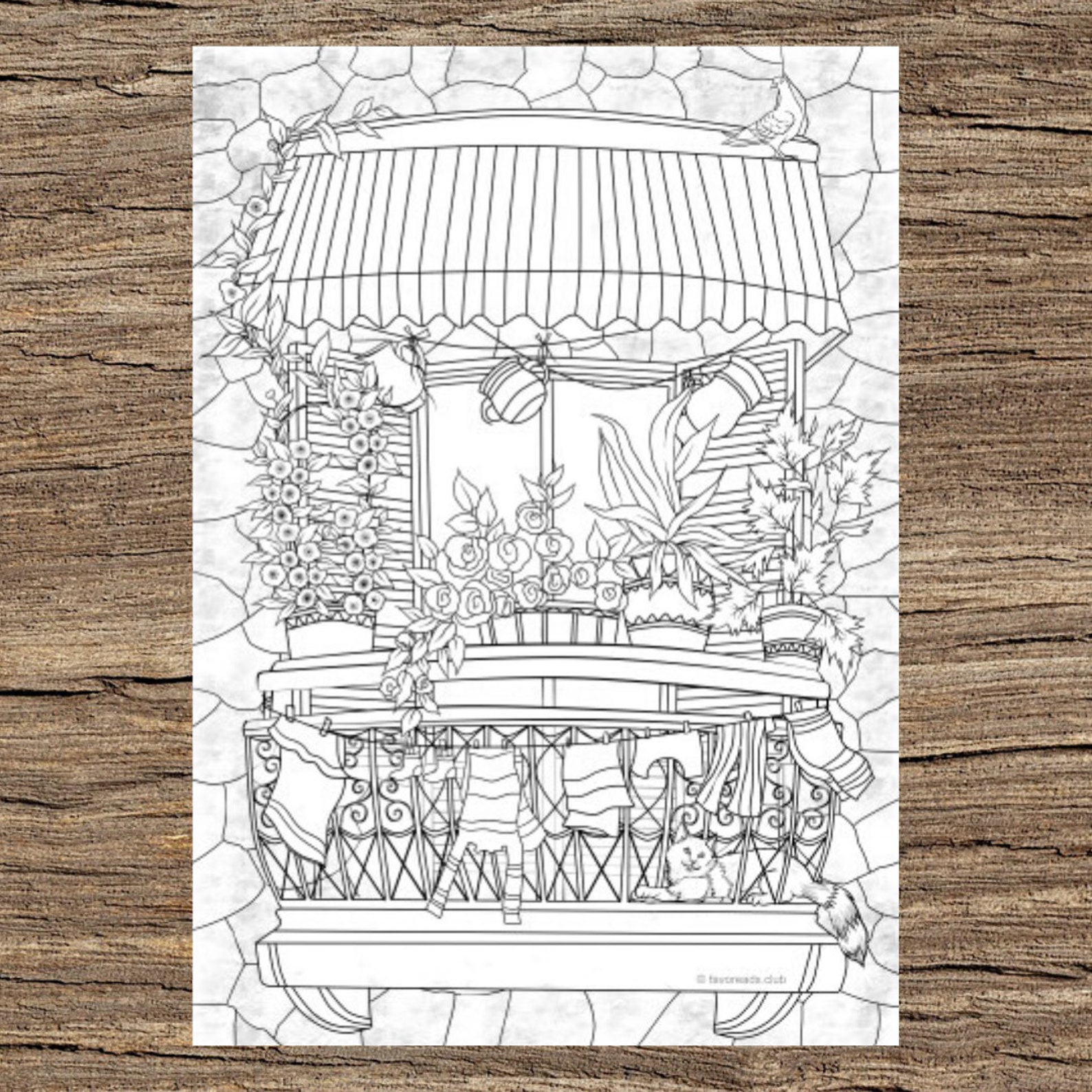 Balcony Printable Adult Coloring Page From Favoreads - Etsy Canada