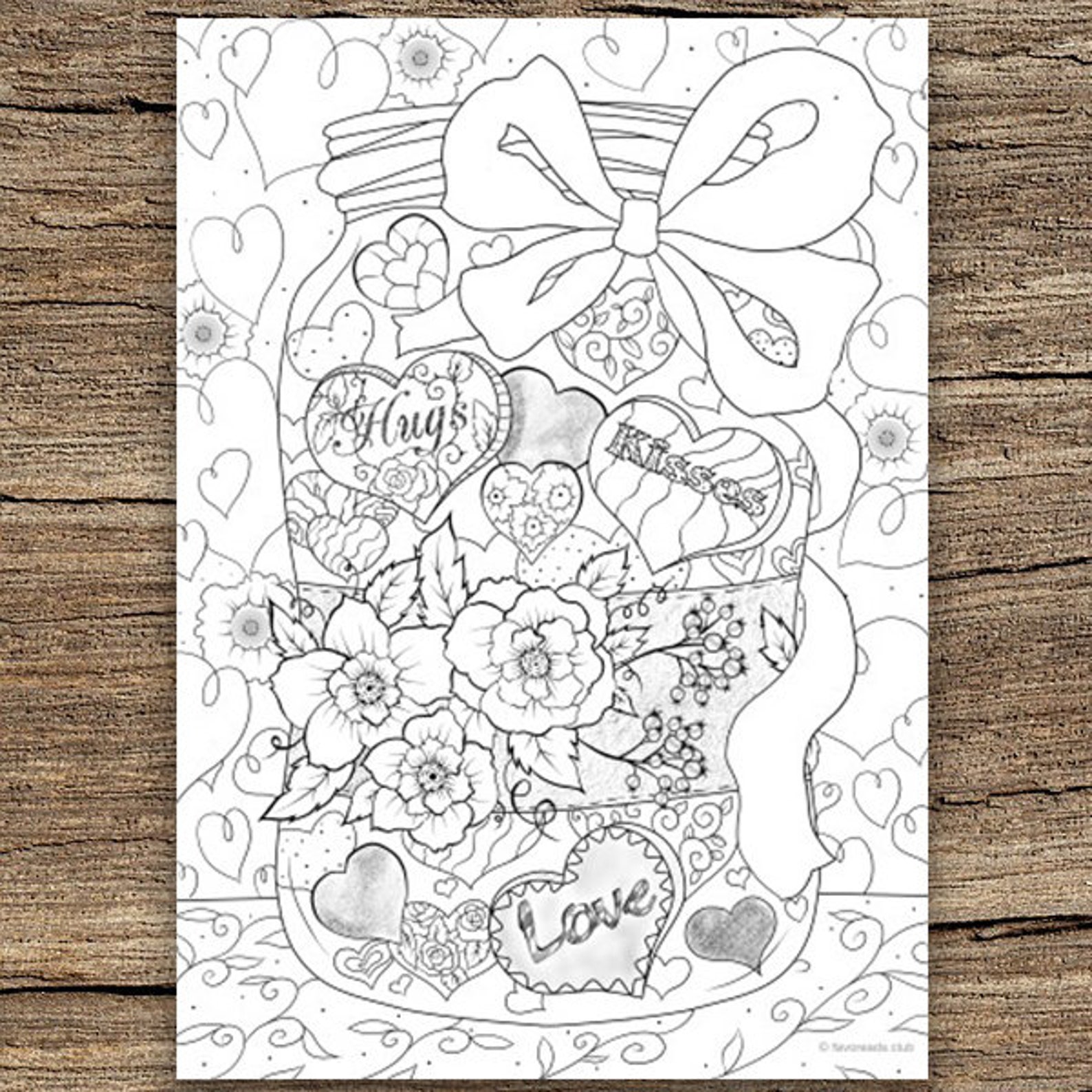 Jar of Hearts Printable Adult Coloring Page From Favoreads | Etsy