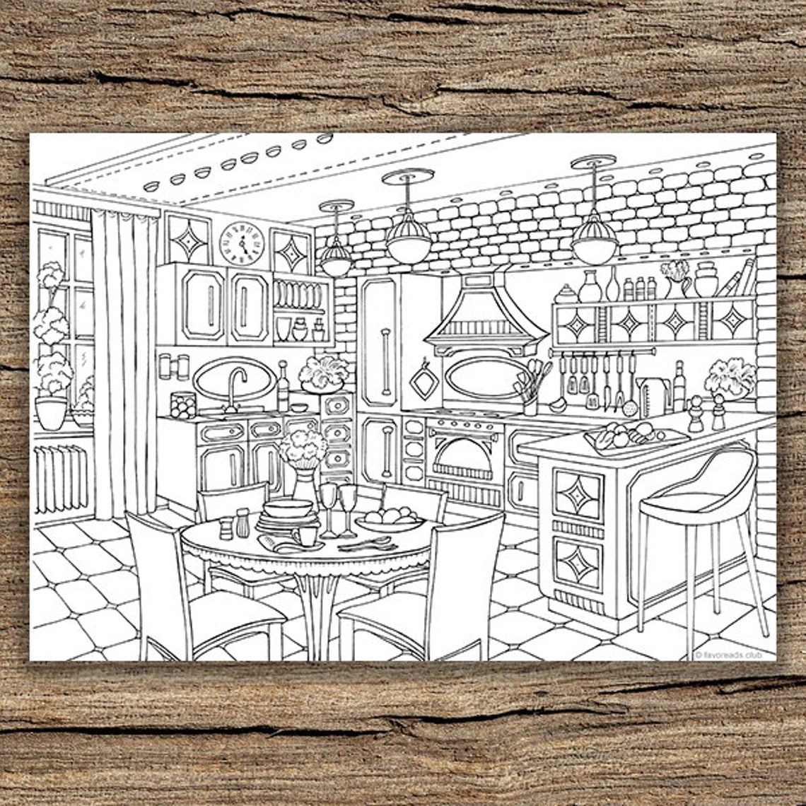 Modern Kitchen Printable Adult Coloring Page From Favoreads | Etsy Canada