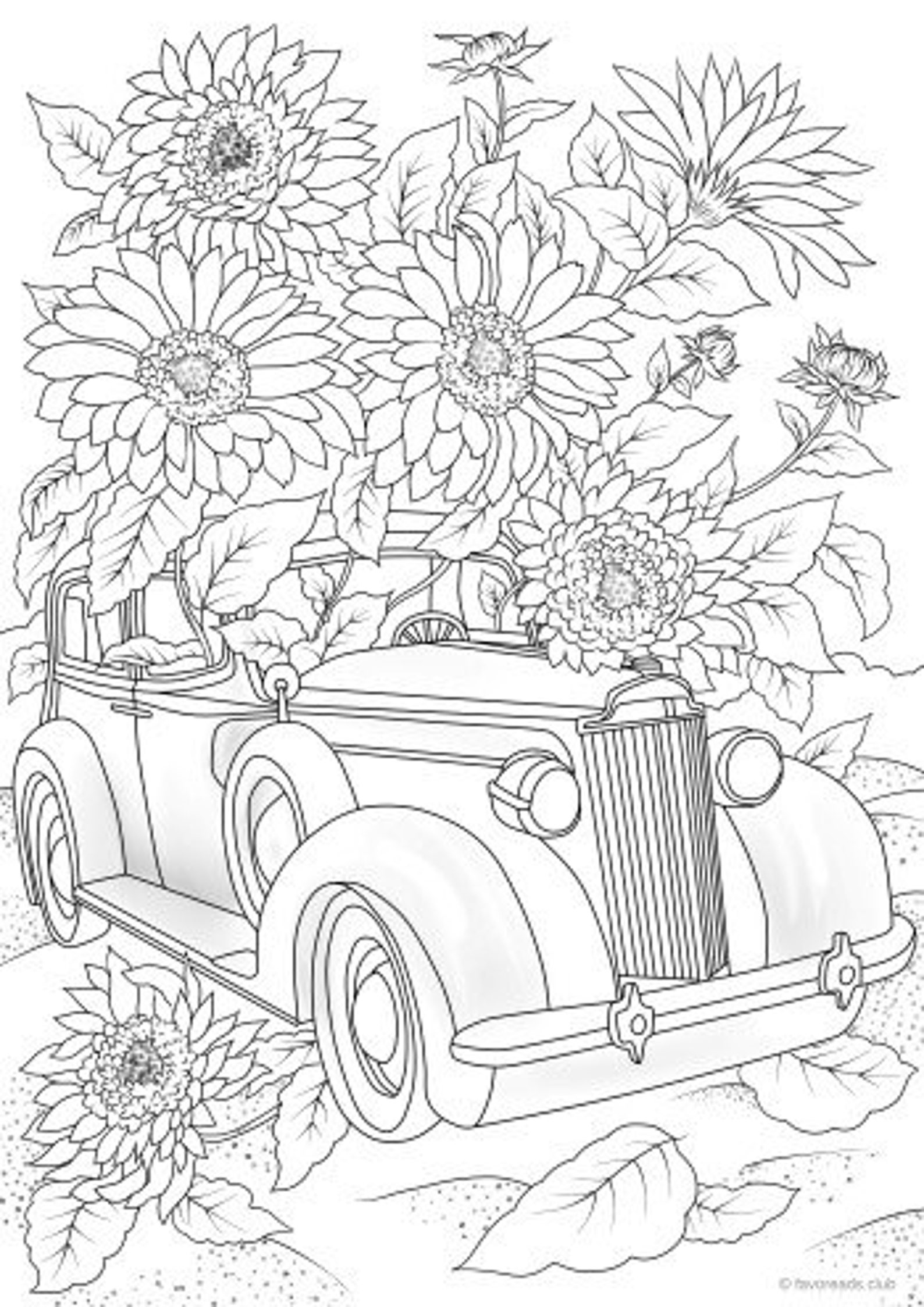 Car in Flowers - Printable Adult Coloring Page From Favoreads (coloring ...