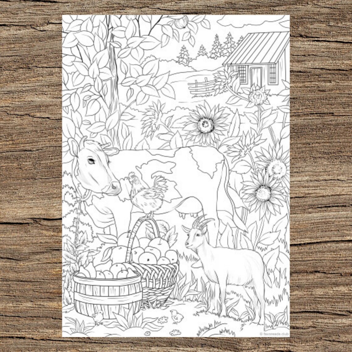 Farm Buddies Printable Adult Coloring Page From Favoreads | Etsy