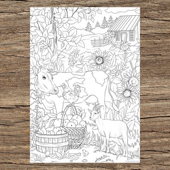 Farm Buddies Printable Adult Coloring Page From Favoreads | Etsy Canada
