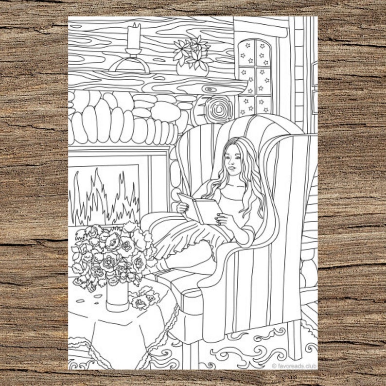 Cozy Evening Printable Adult Coloring Page From Favoreads Etsy Hong Kong