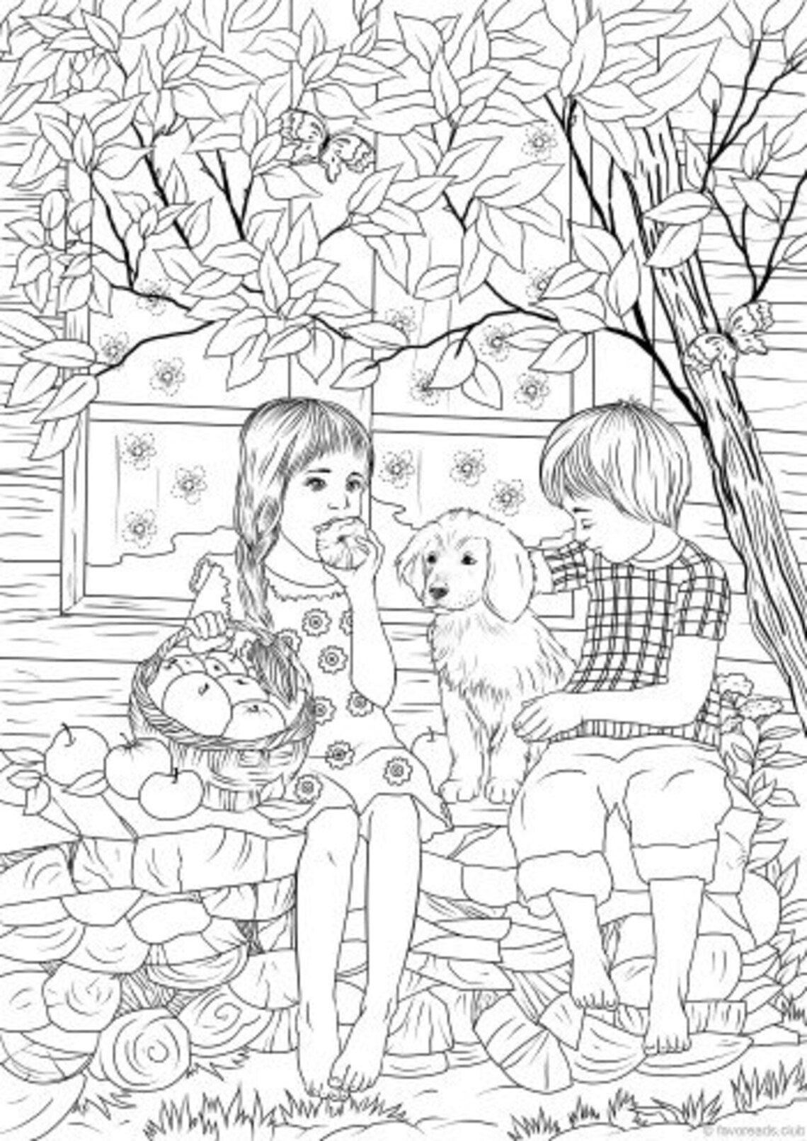 Country Kids Printable Adult Coloring Page From Favoreads - Etsy
