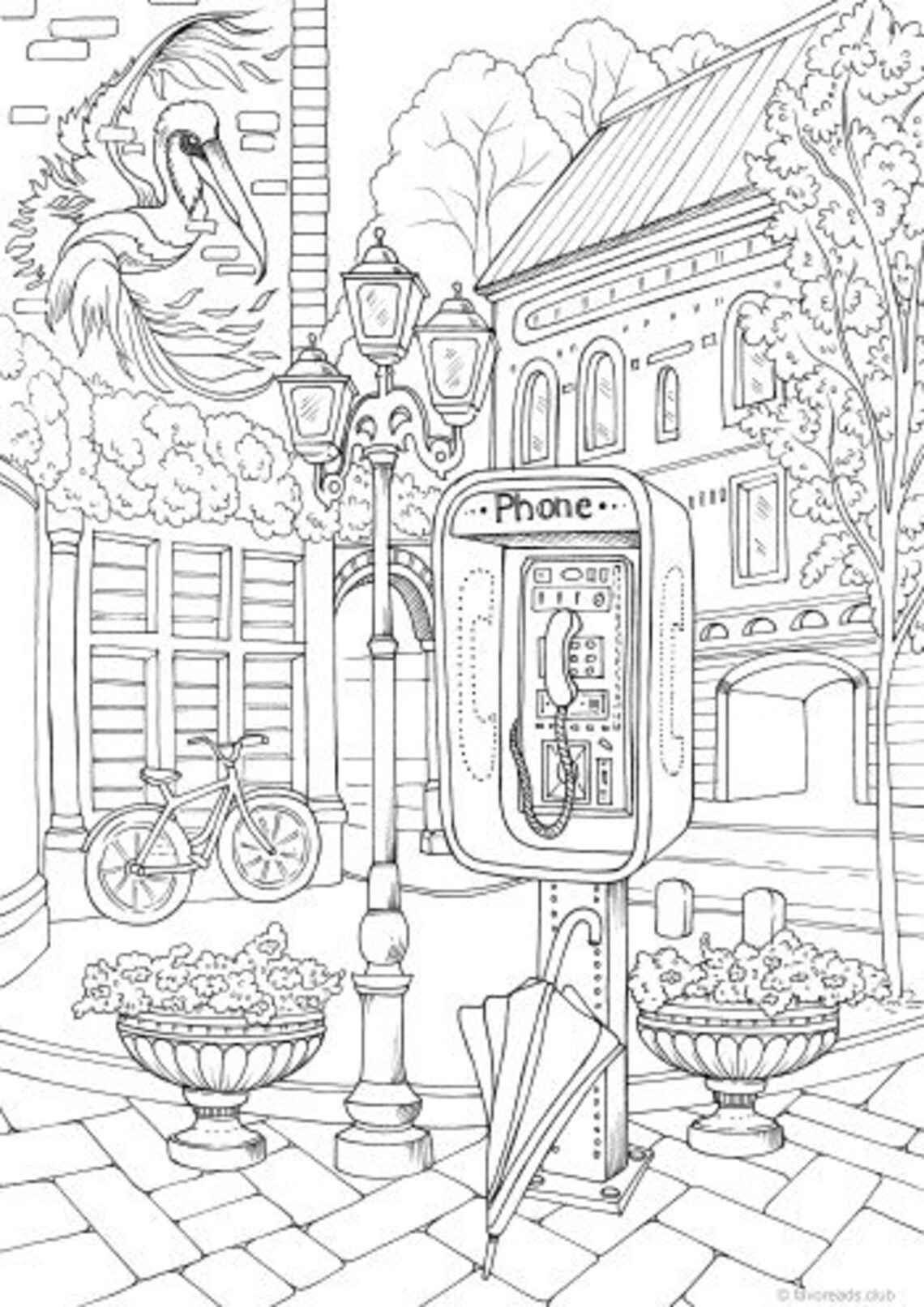 Phone Booth Printable Adult Coloring Page From Favoreads | Etsy