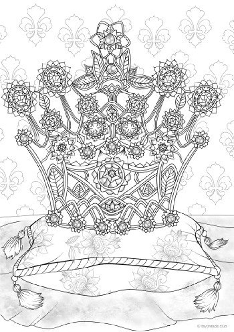 Crown Printable Adult Coloring Page From Favoreads Coloring Etsy