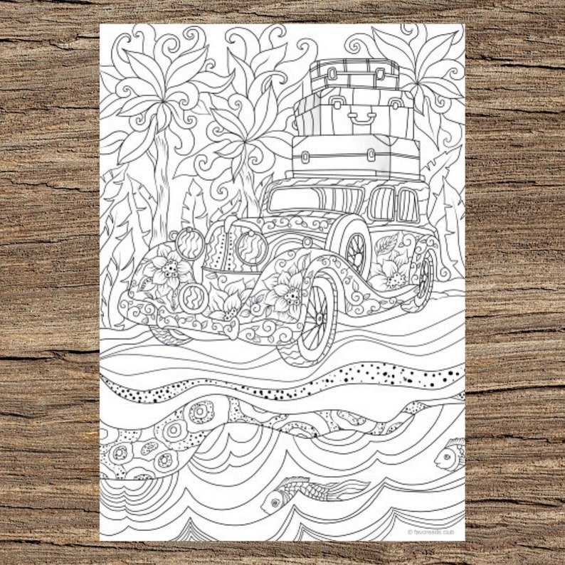 Magic Car Printable Adult Coloring Page From Favoreads - Etsy