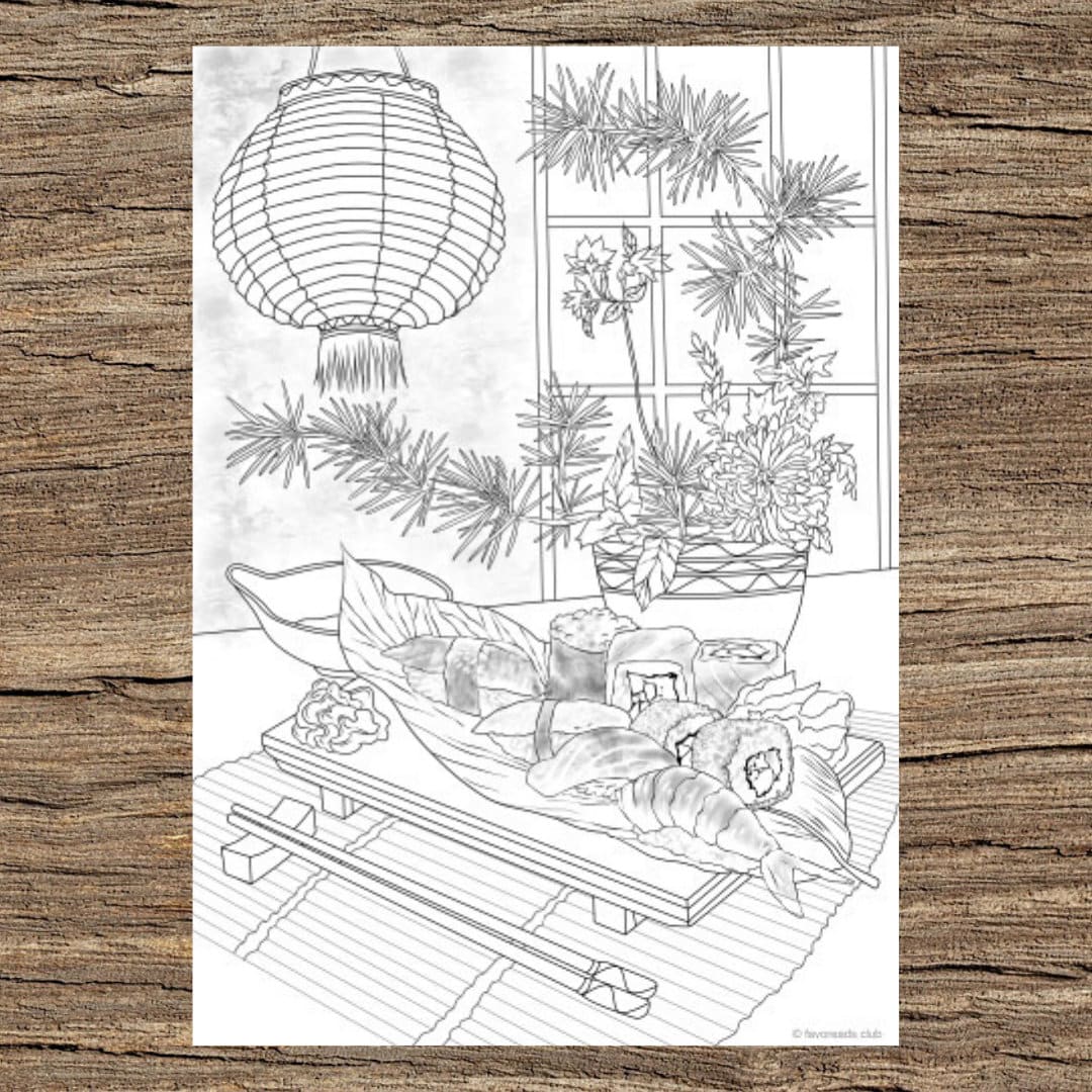 Sushi - Printable Adult Coloring Page From Favoreads Coloring Book ...