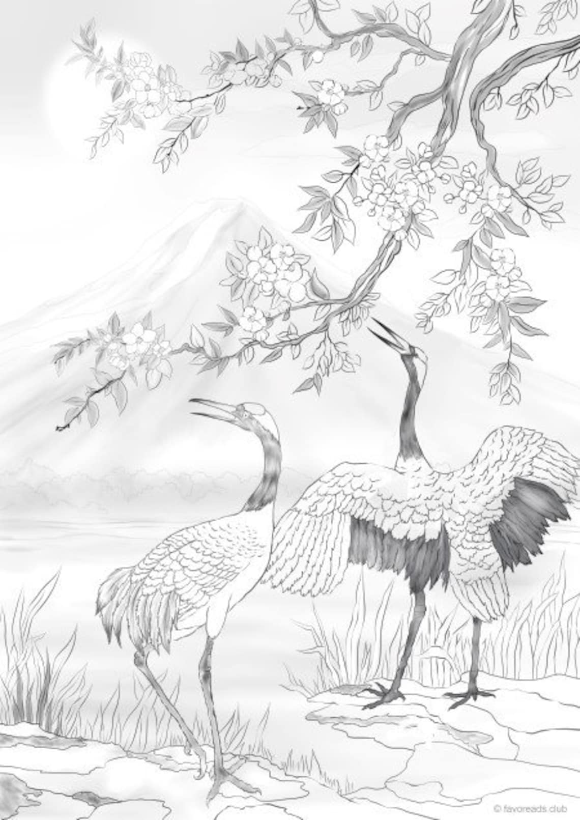 Cranes Printable Adult Coloring Page From Favoreads coloring Book Pages ...