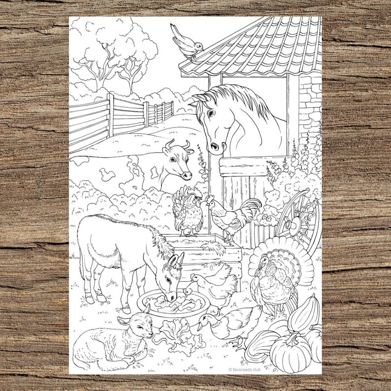 Farm Animals Printable Adult Coloring Page From Favoreads | Etsy