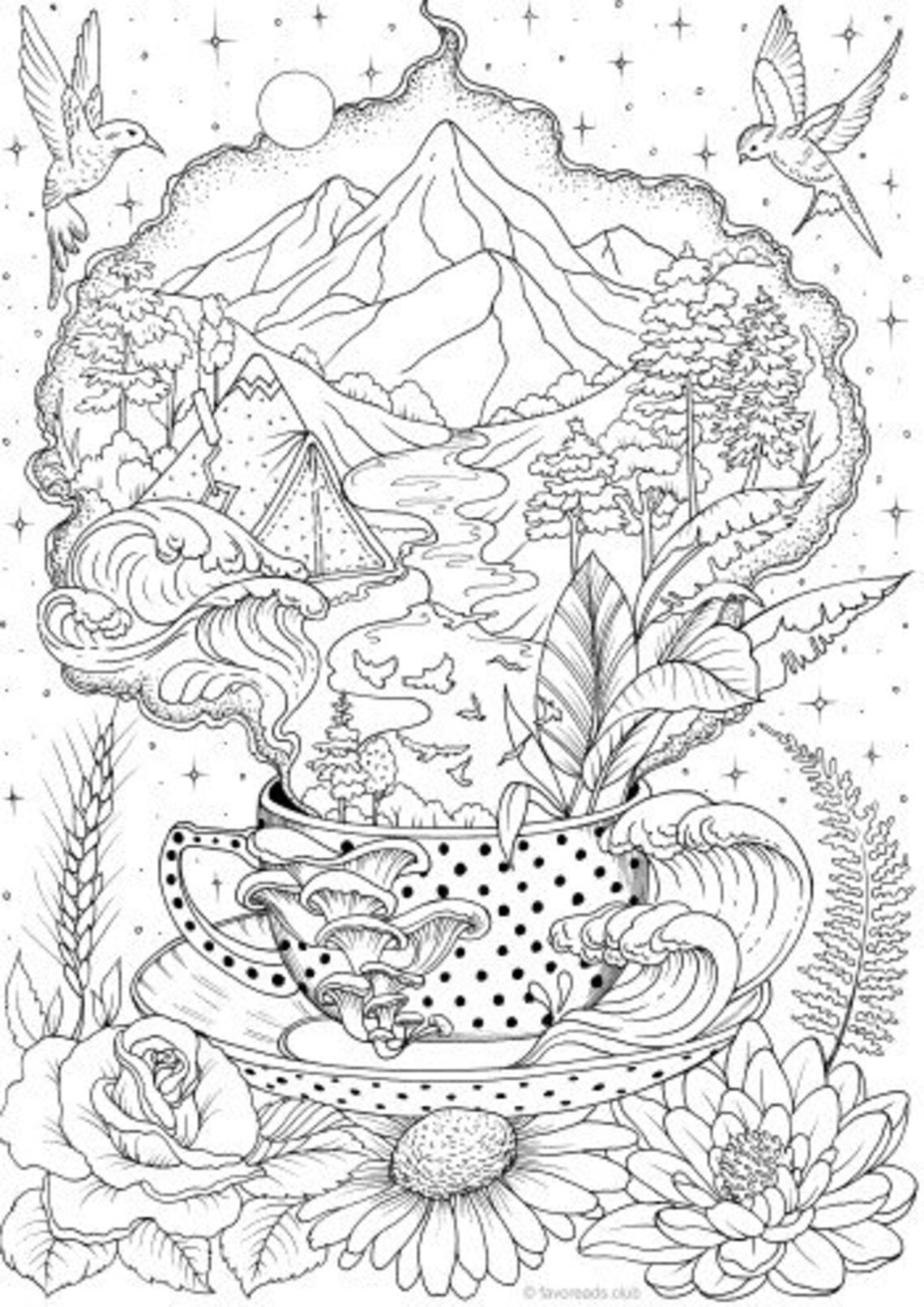 Fantasy Cup Printable Adult Coloring Page from Favoreads | Etsy
